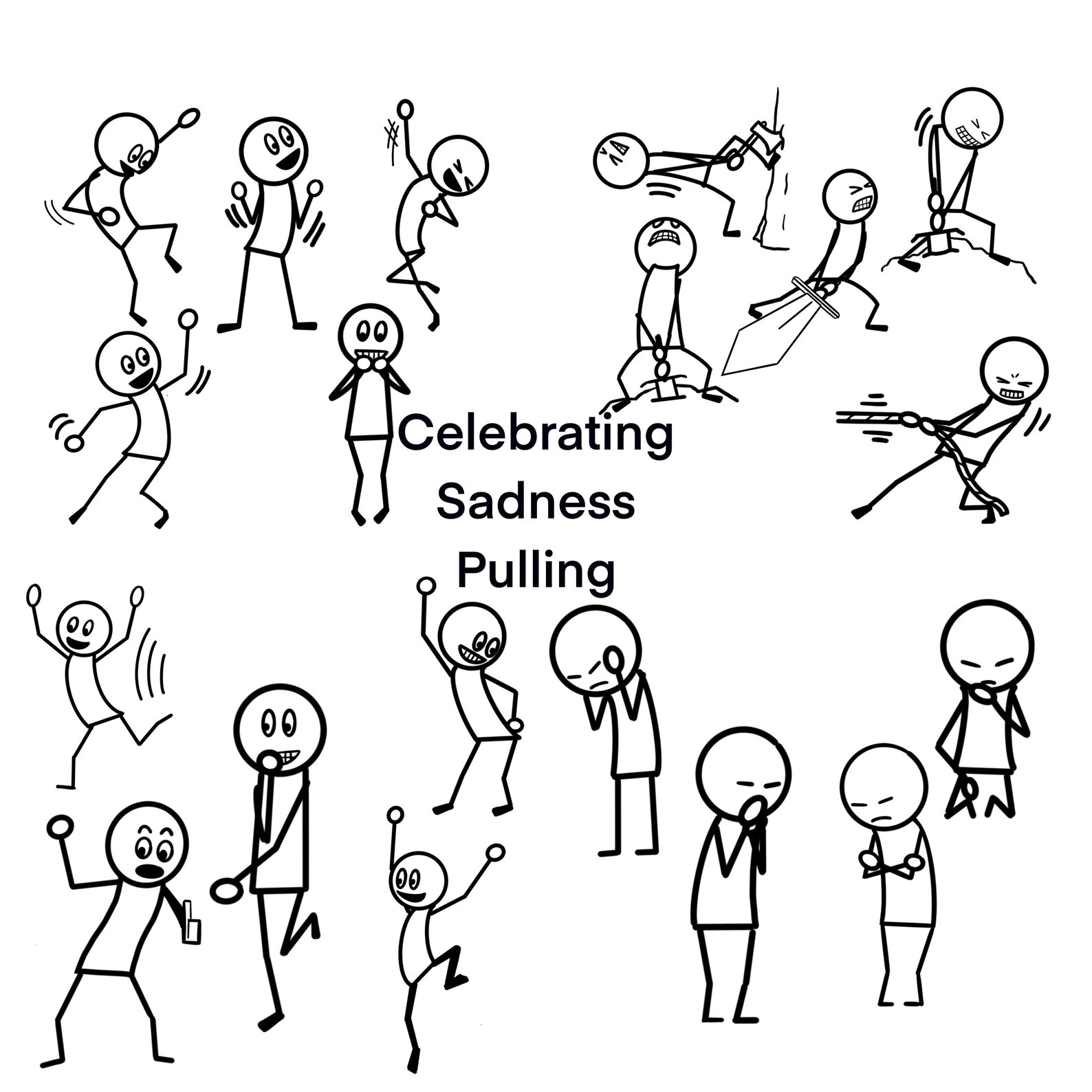 Stick Figure Clipart, Celebrating, Sadness, Pulling, 19 Figures - Etsy