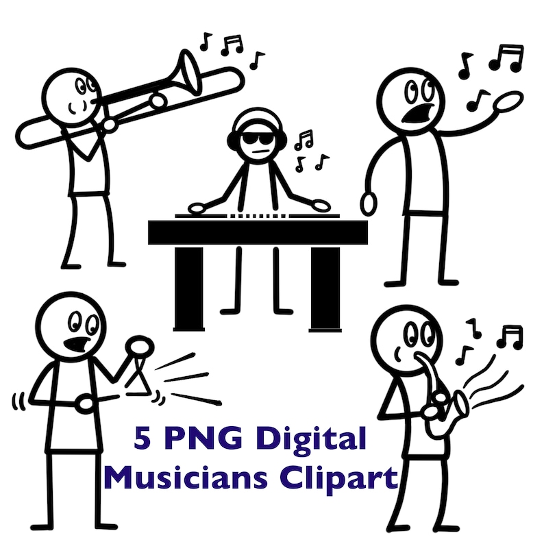 Musicians Stick Figure Clipart #3 - Etsy