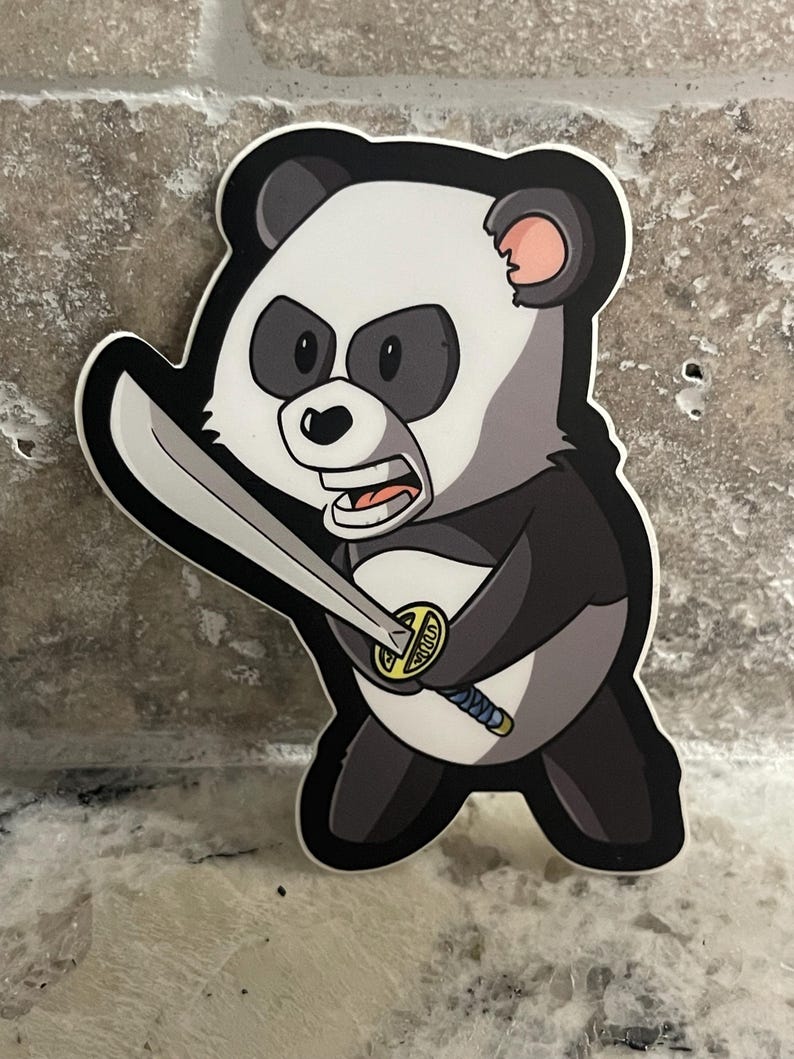 Looks Peaceful, Choses Violence, Cartoon Panda With Sword Sticker ...