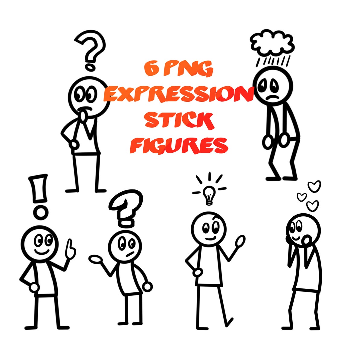 6 Expressions With Punctuation PNG Stick Figures Digital Download - Etsy