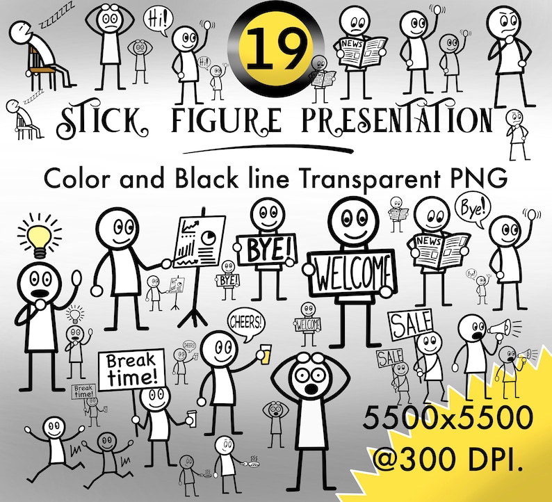 Stick Figure Clipart: Cute Presentation Graphics (digital Download) - Etsy