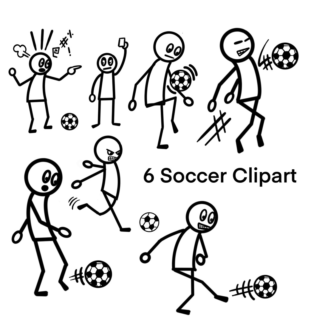 Soccer Clipart 6 Images With Both Black and White Png's - Etsy