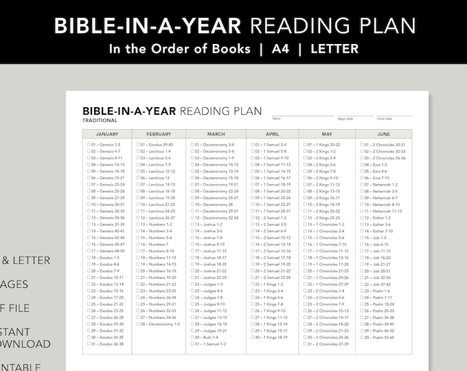 Traditional Bible-in-a-year Reading Plan, in the Order of Books, One ...