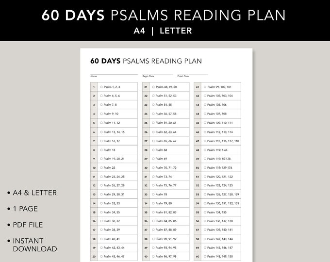 60 Days Psalms Reading Plan, Psalms in 60 Days, 2 Month Psalms Reading ...