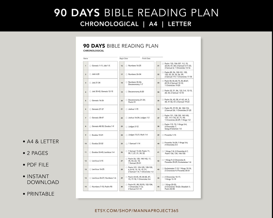 90 Days Chronological Bible Reading Plan, Bible in 90 Days, 3 Month ...