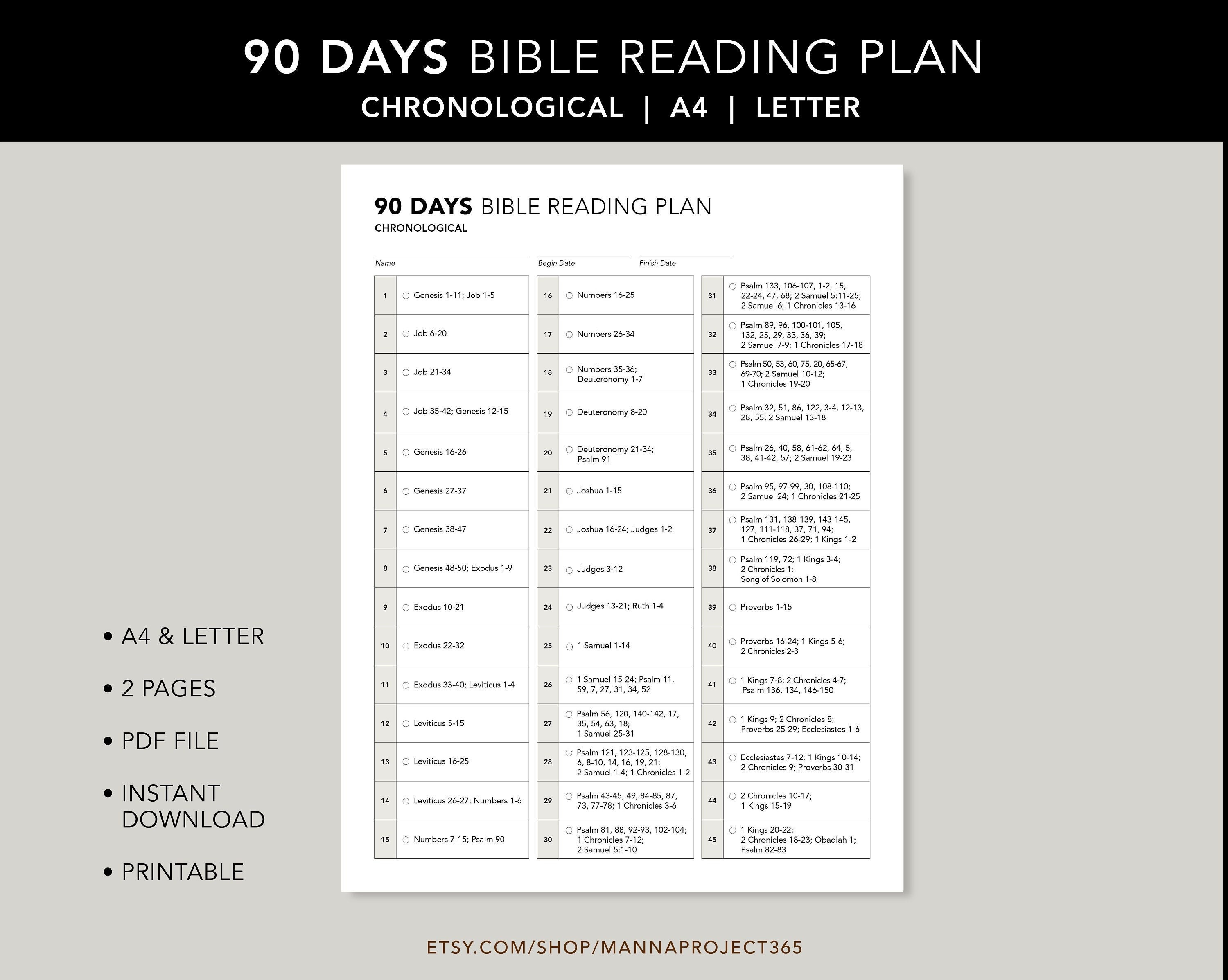 90 Days Chronological Bible Reading Plan, Bible in 90 Days, 3 Month ...