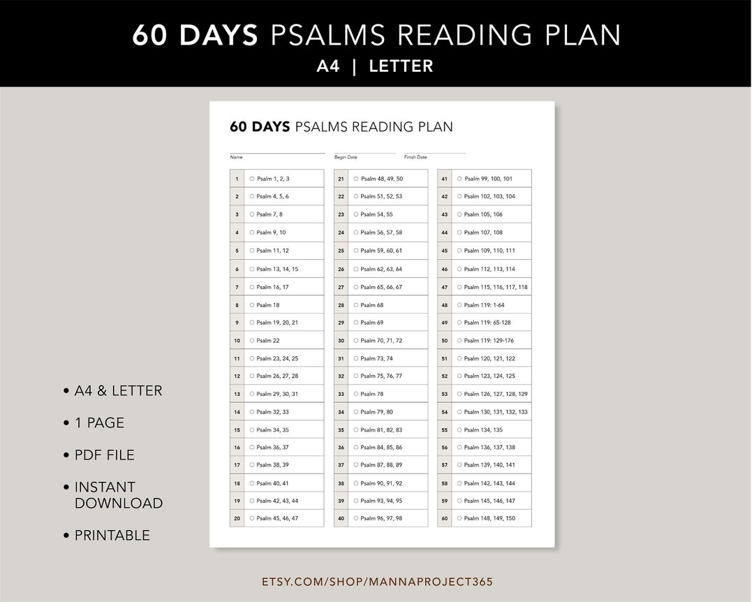 60 Days Psalms Reading Plan, Psalms in 60 Days, 2 Month Psalms Reading ...