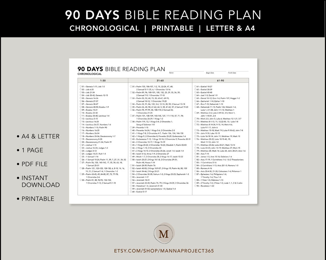 90 Days Chronological Bible Reading Plan, Bible in 90 Days, 3 Month ...