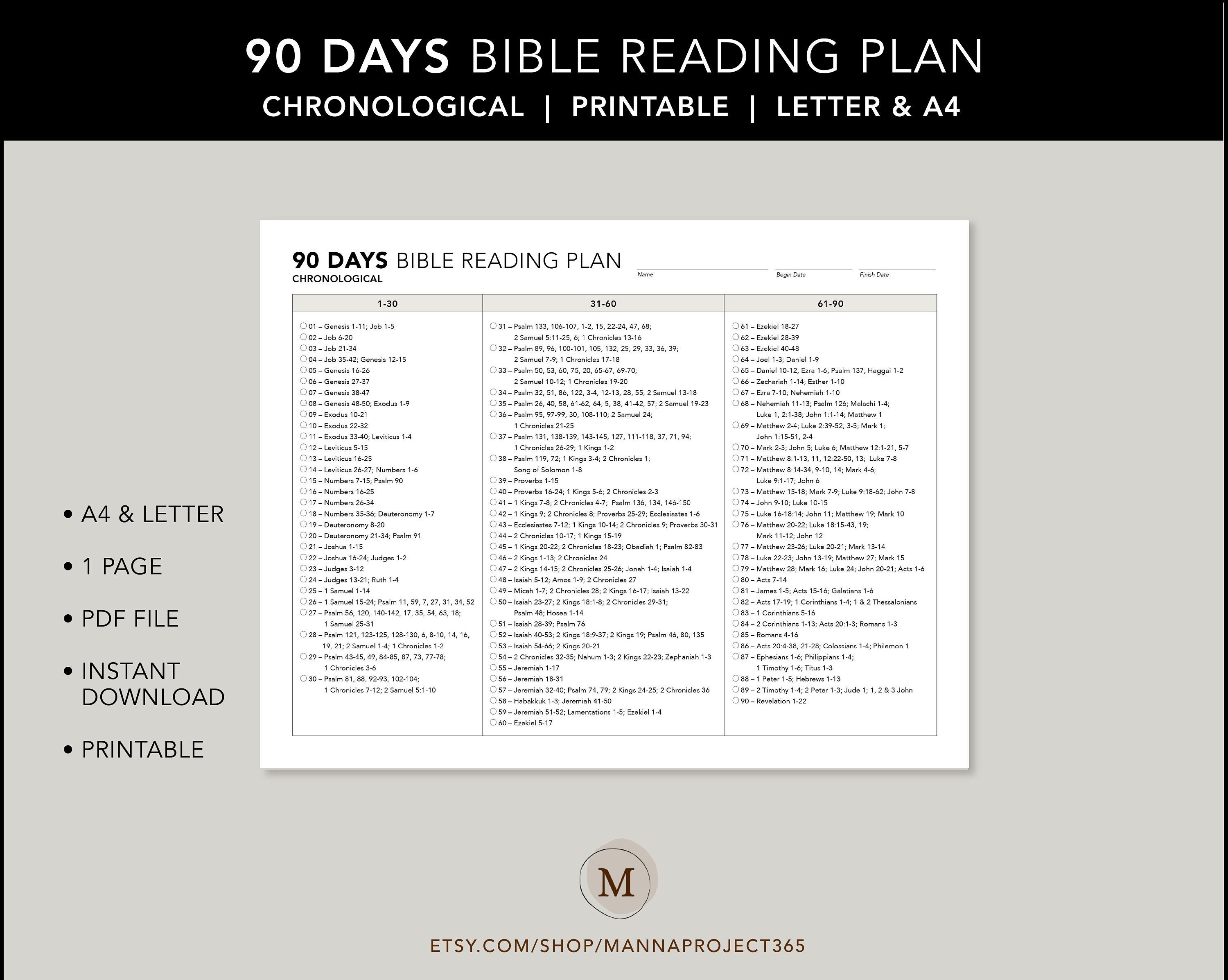 90 Days Chronological Bible Reading Plan, Bible in 90 Days, 3 Month ...