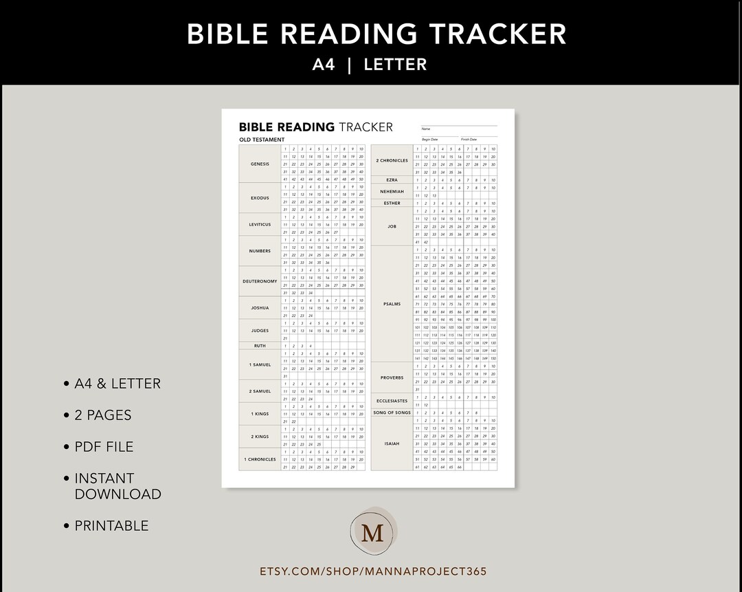 Bible Reading Tracker Bible in a Year Bible Study Planner - Etsy