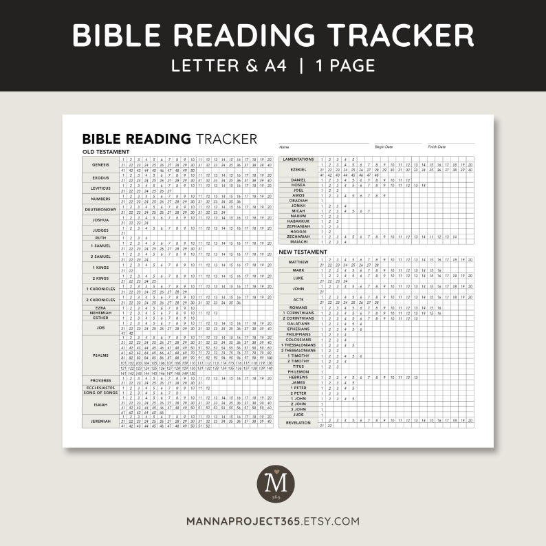 Bible Reading Tracker, Bible in a Year, Bible Study Planner, Bible ...