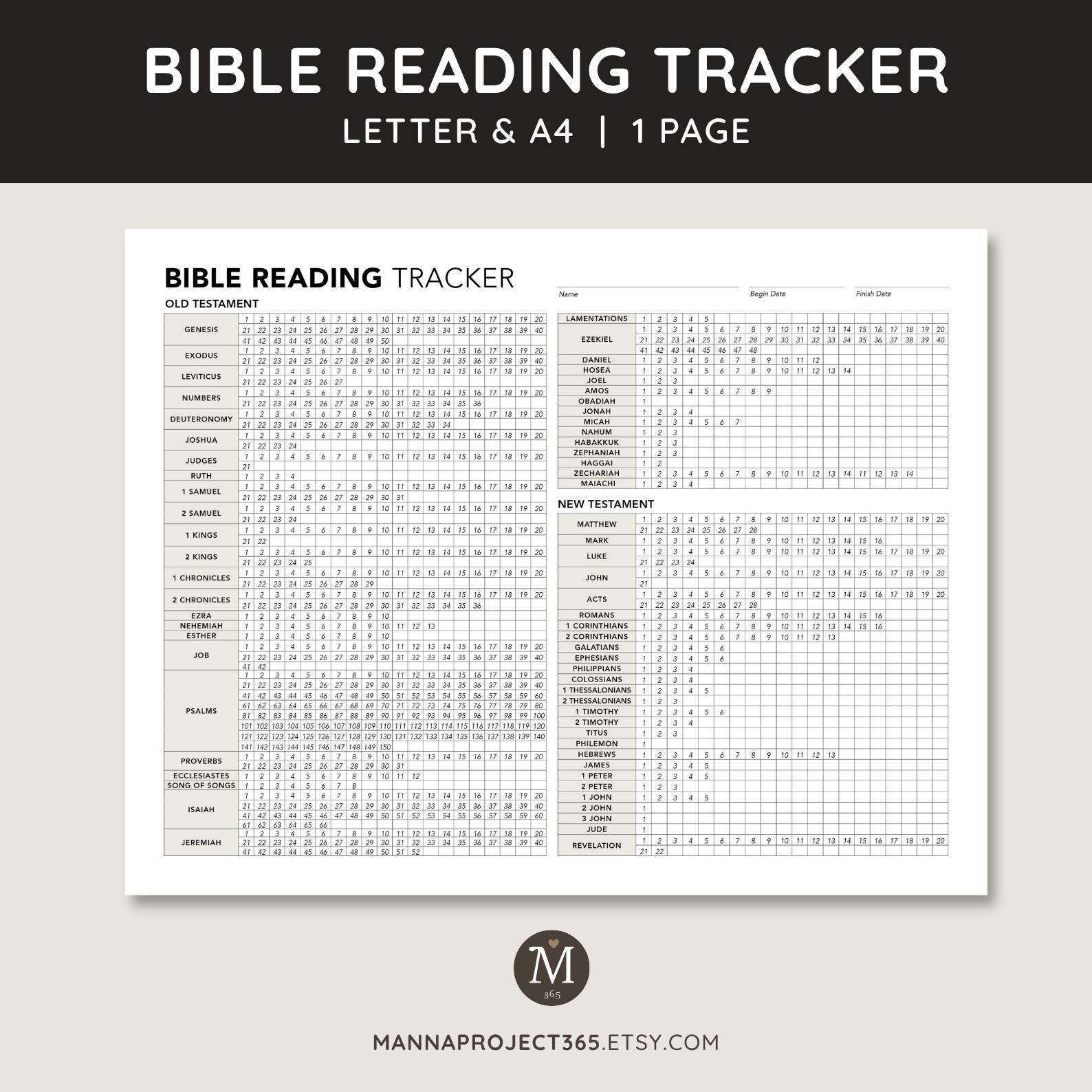 Bible Reading Tracker, Bible in a Year, Bible Study Planner, Bible ...