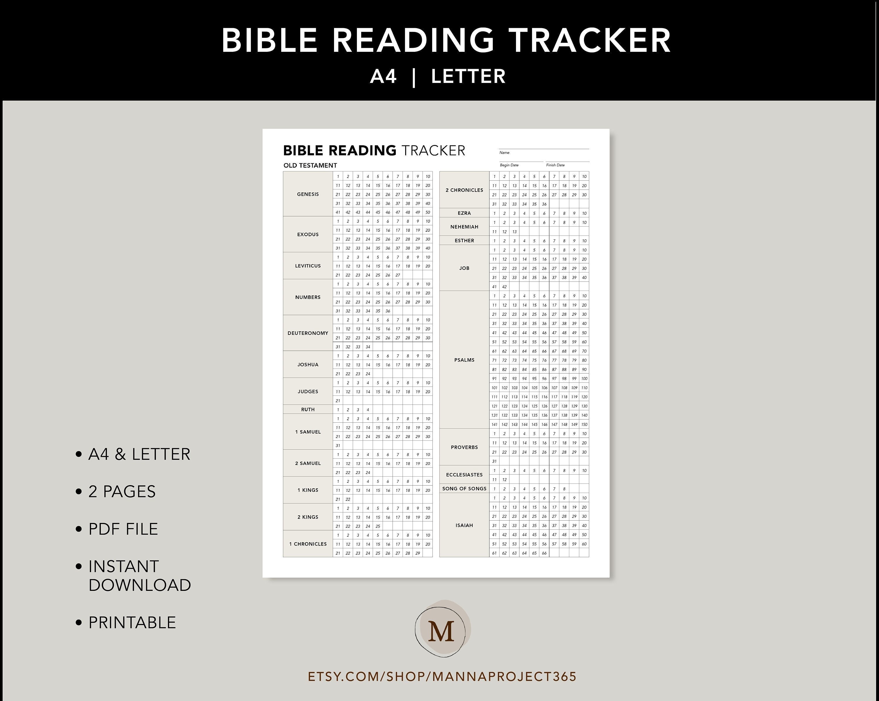 Bible Reading Tracker, Bible in a Year, Bible Study Planner, Bible ...