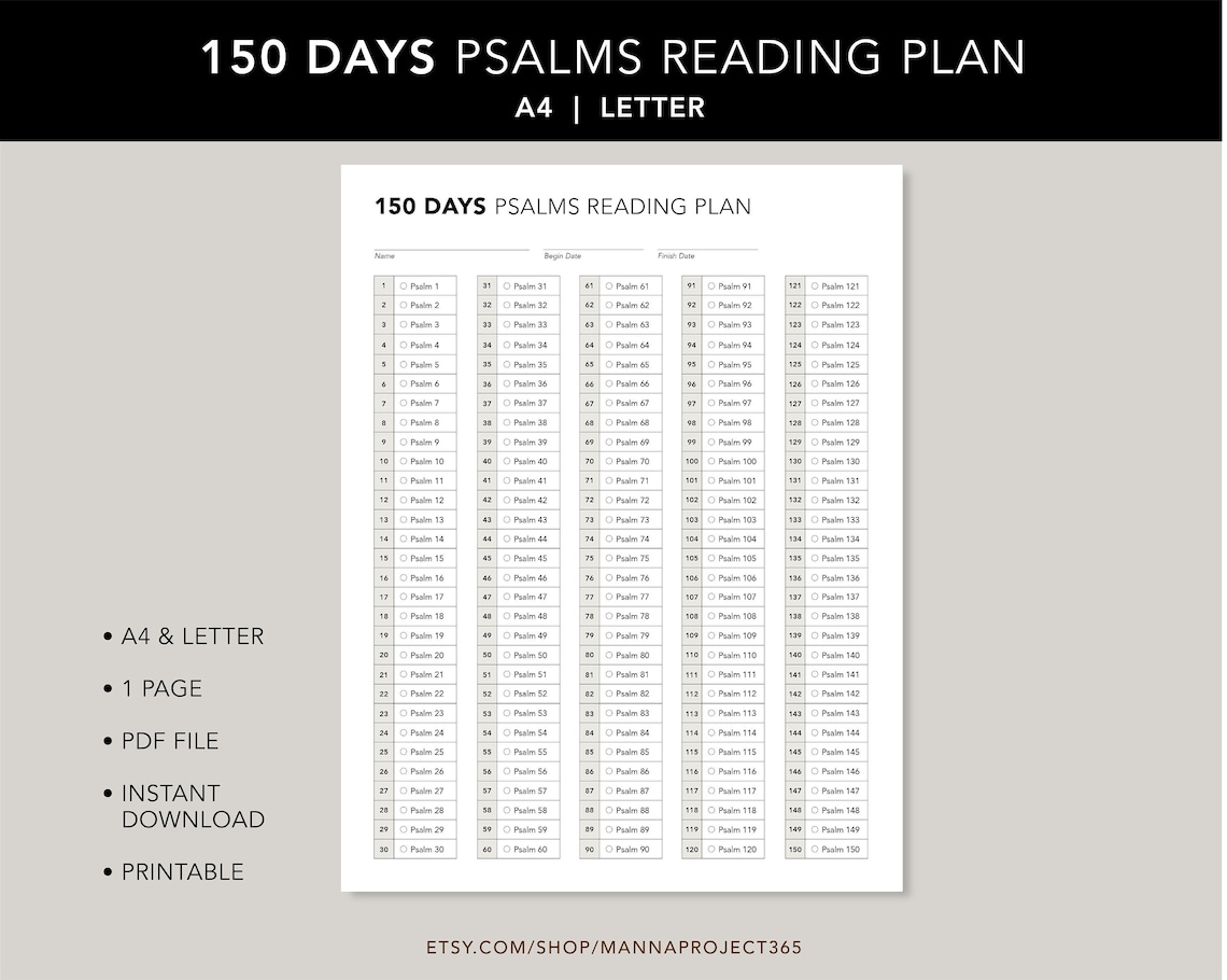 150 Days Psalms Reading Plan, Daily Psalms Reading, One Psalm A Day ...