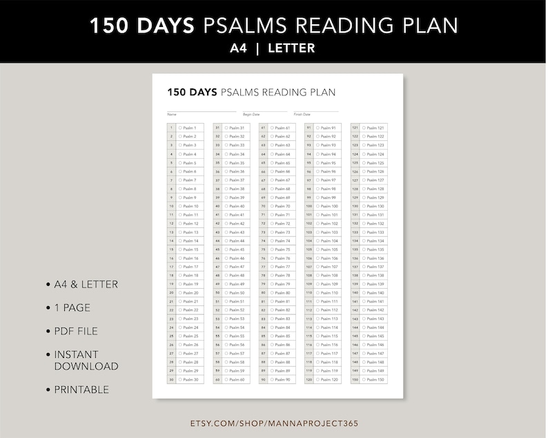 150 Days Psalms Reading Plan, Daily Psalms Reading, One Psalm A Day ...