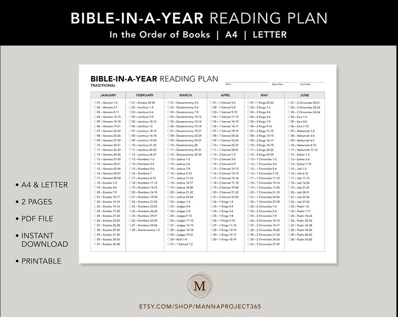 Traditional Bible-in-a-year Reading Plan, in the Order of Books, One ...