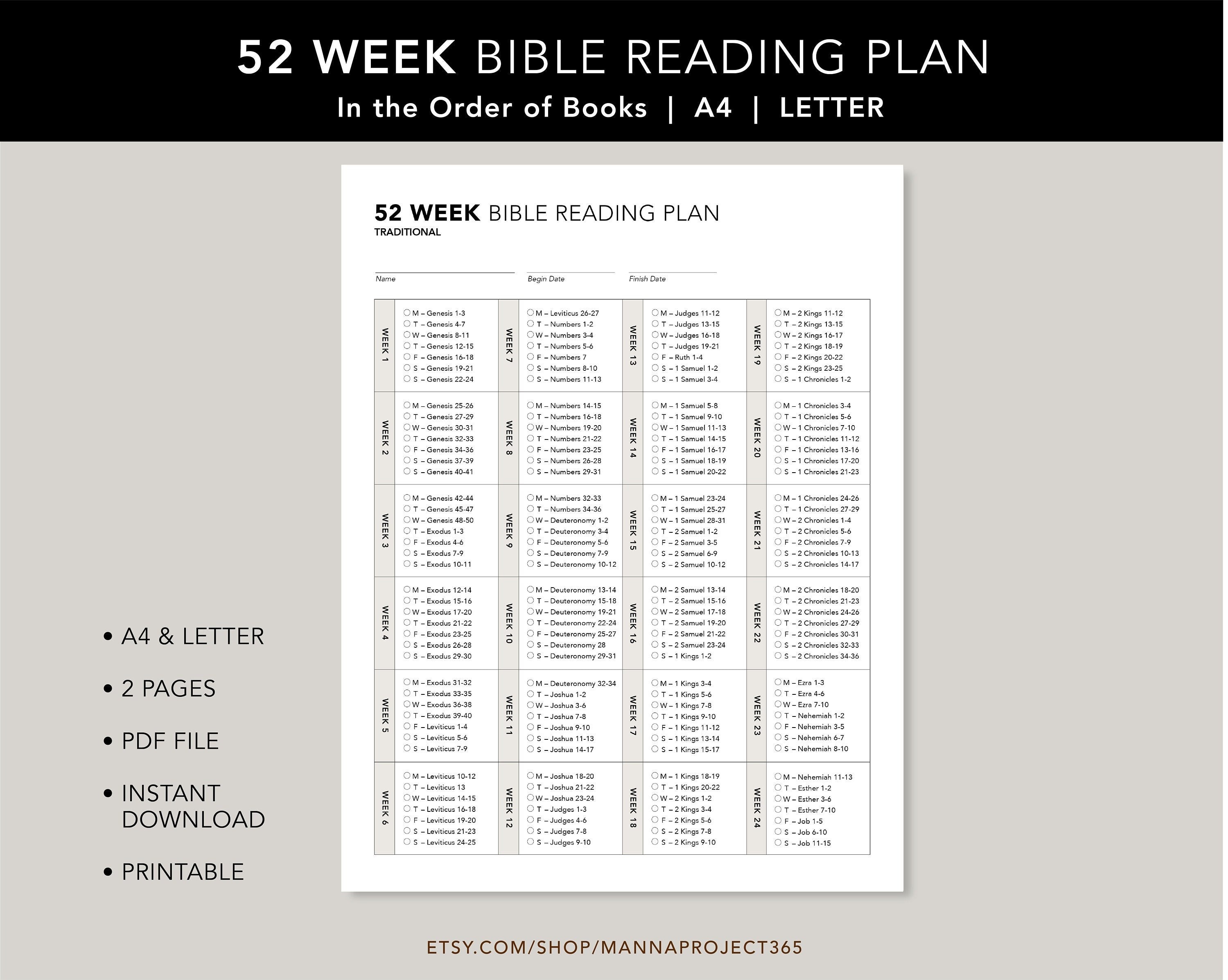 Traditional 52 Week Bible Reading Plan, 52 Week Bible Reading by Book ...