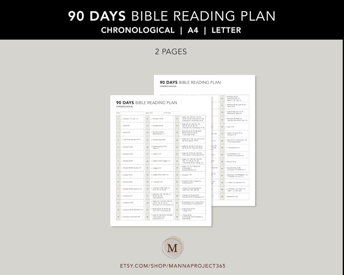 90 Days Chronological Bible Reading Plan, Bible in 90 Days, 3 Month ...