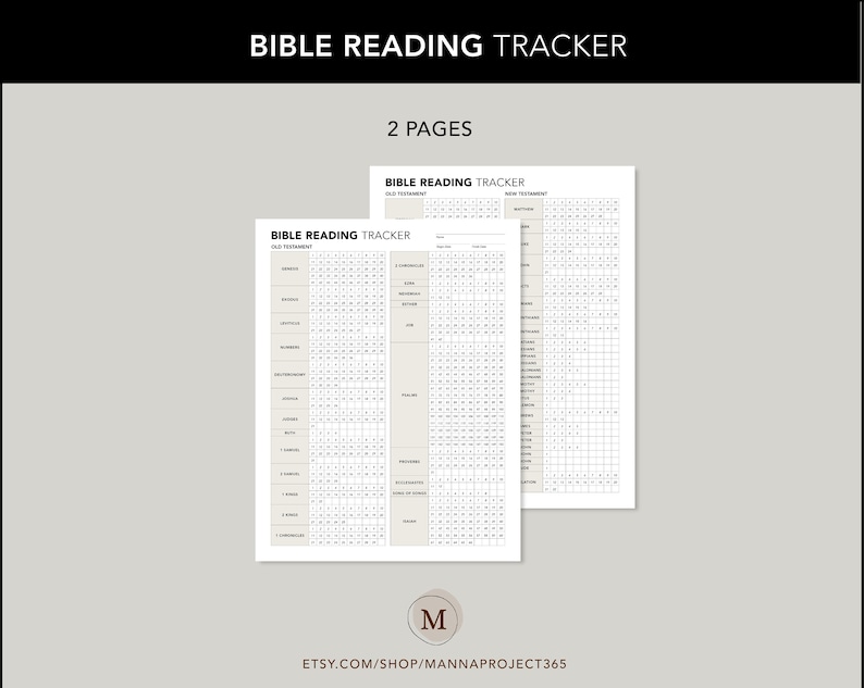 Bible Reading Tracker, Bible in a Year, Bible Study Planner, Bible ...