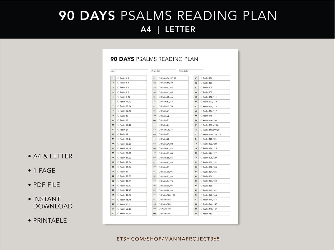 90 Days Psalms Reading Plan, Psalms in 90 Days, 3 Month Psalms Reading ...