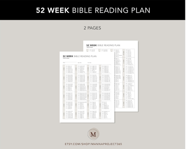 Traditional 52 Week Bible Reading Plan, 52 Week Bible Reading by Book ...