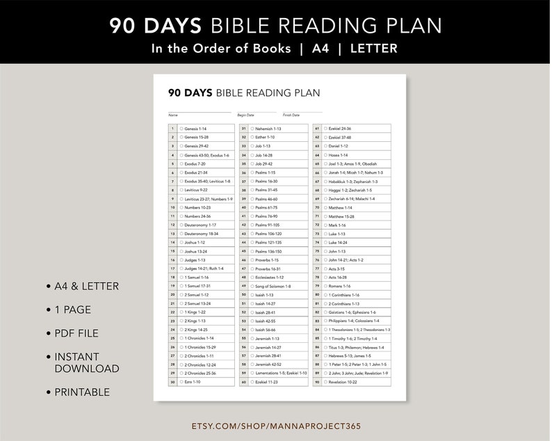 90 Days Bible Reading Plan, Bible in 90 Days, 3 Month Bible Reading ...