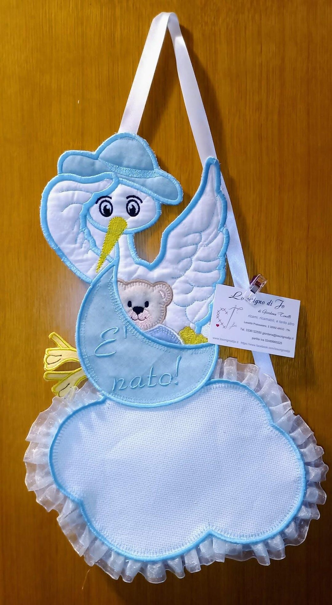 Stork Birth Ribbon With Aida for Cross Stitch Embroidery, Hand Made ...