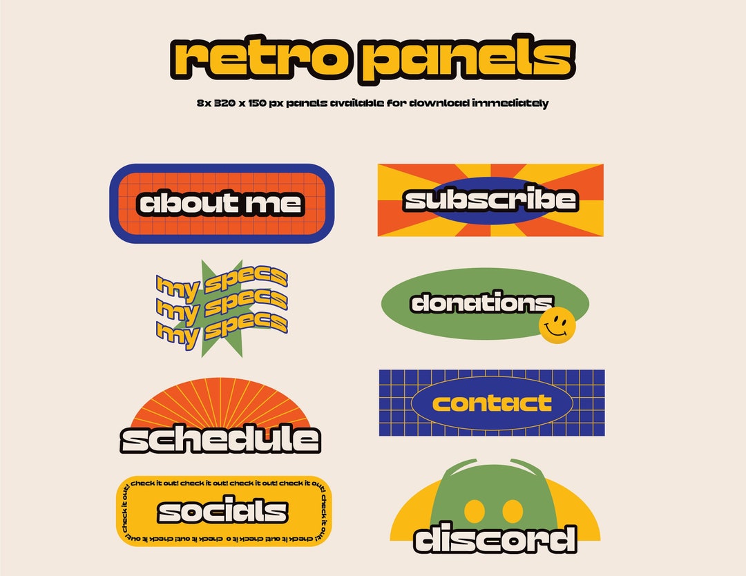 8x Colourful Retro Theme Twitch Panels - Etsy