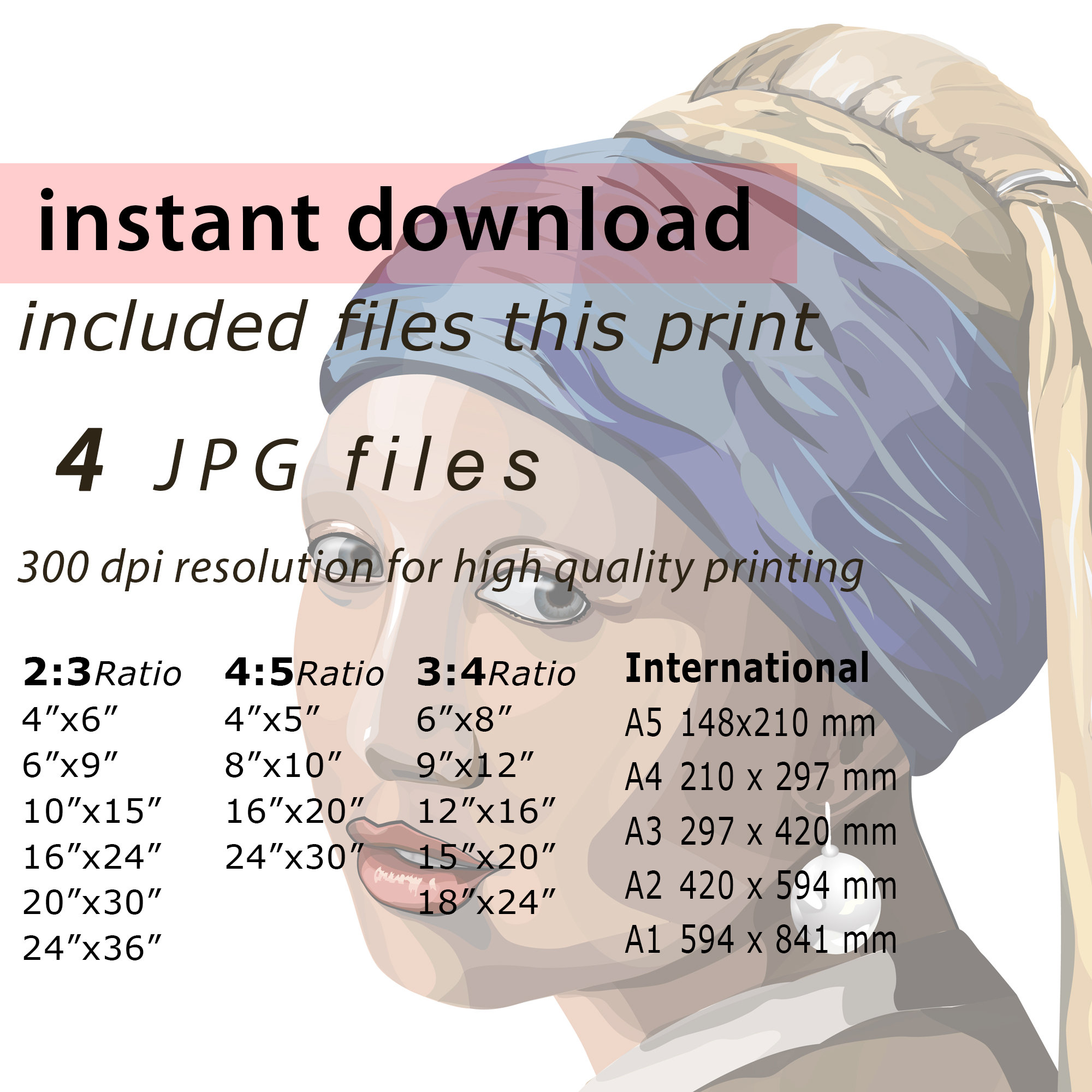 Color Printable Poster, Girl With a Pearl Earring, Printable Color Wall ...