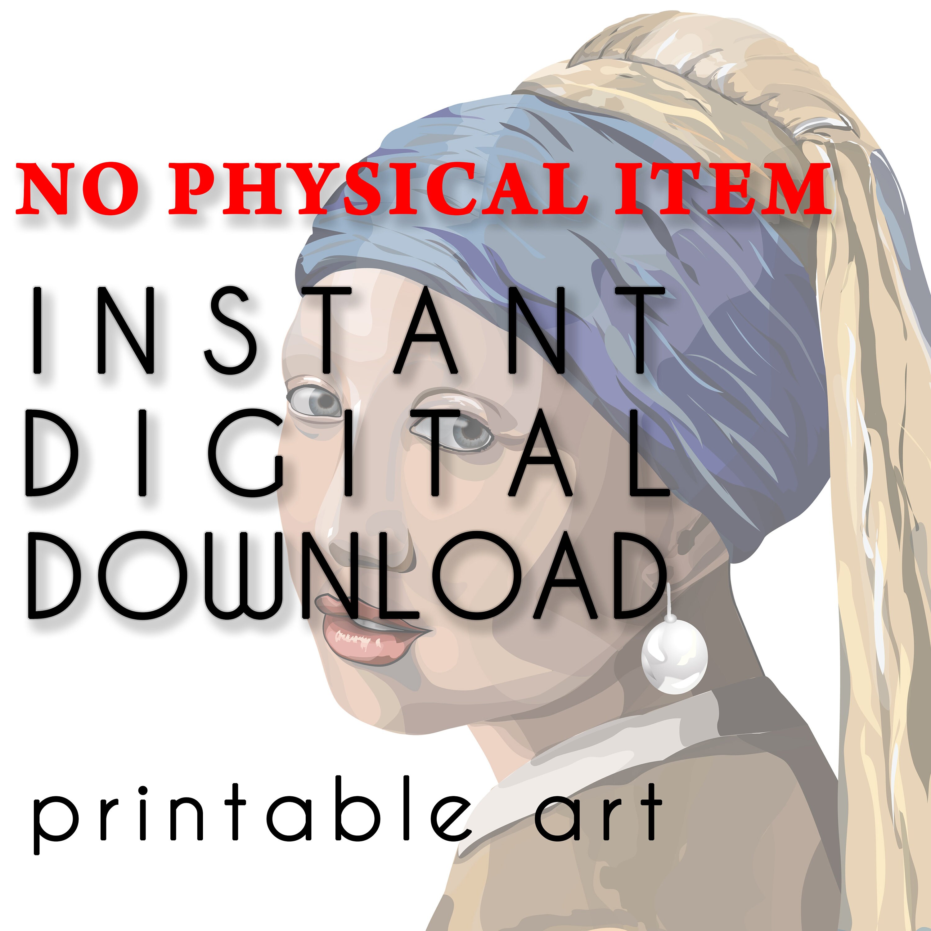 Color Printable Poster, Girl With a Pearl Earring, Printable Color Wall ...