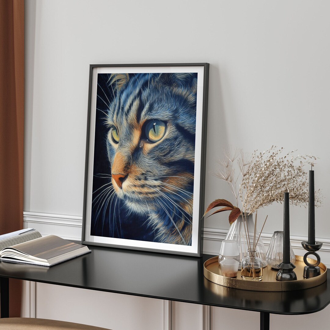 Detailed Realistic Cat Fur Portrait Custom Pet Wall Art Unique Home ...