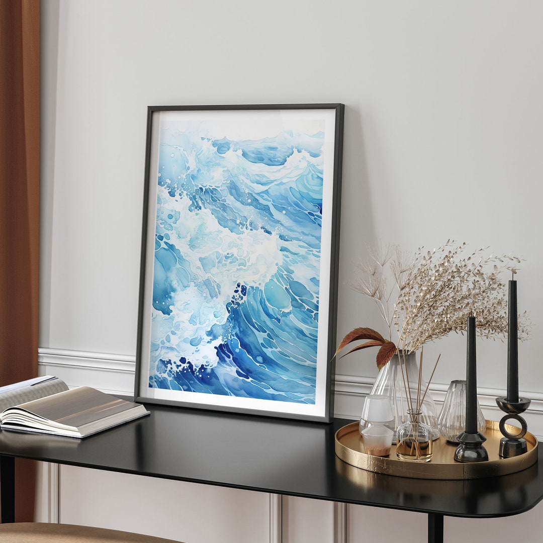 Vibrant Ocean Waves Art Print With Blue Tones Wall Art Print, Art for ...