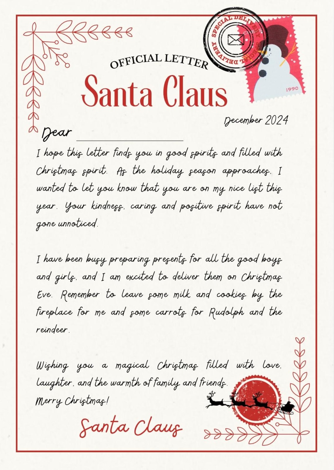 Nice List Letter From Santa - Etsy