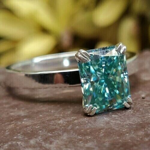 12.00 Cts Blue Diamond Ring Radiant Cut Shape 925 Silver Huge Solitaire ...