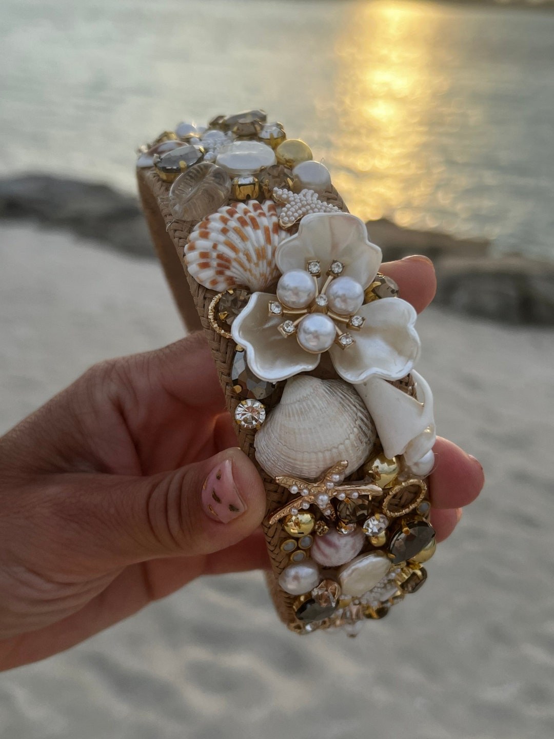 Shell Headband, Beachwear, Embellished Headband, Rhinestone, Crystal ...