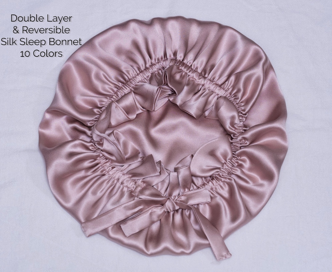 Double Layer Silk Bonnet for Sleep, 100% Mulberry Silk Reversible Sleep ...