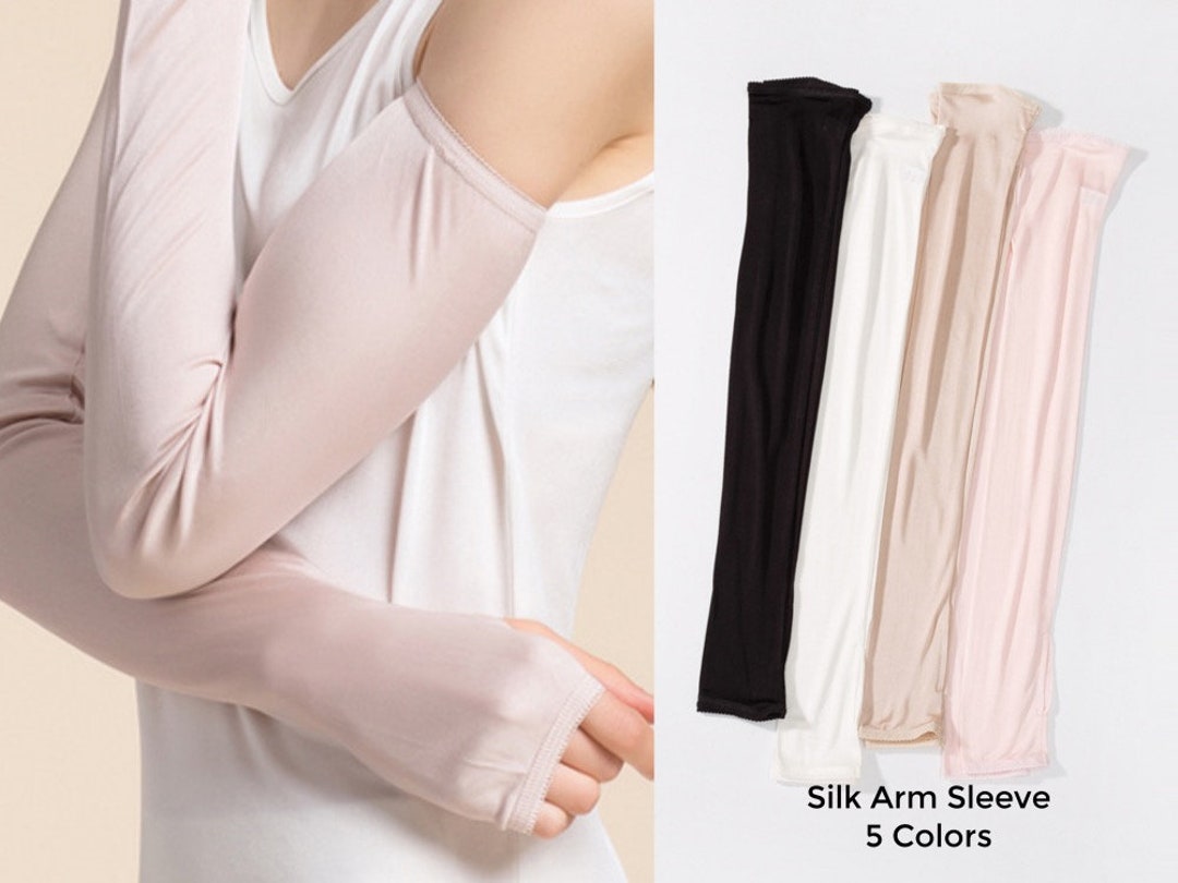 Silk Arm Sleeves With Thumb Hole Long Silk Fingerless Gloves Silk Arm ...