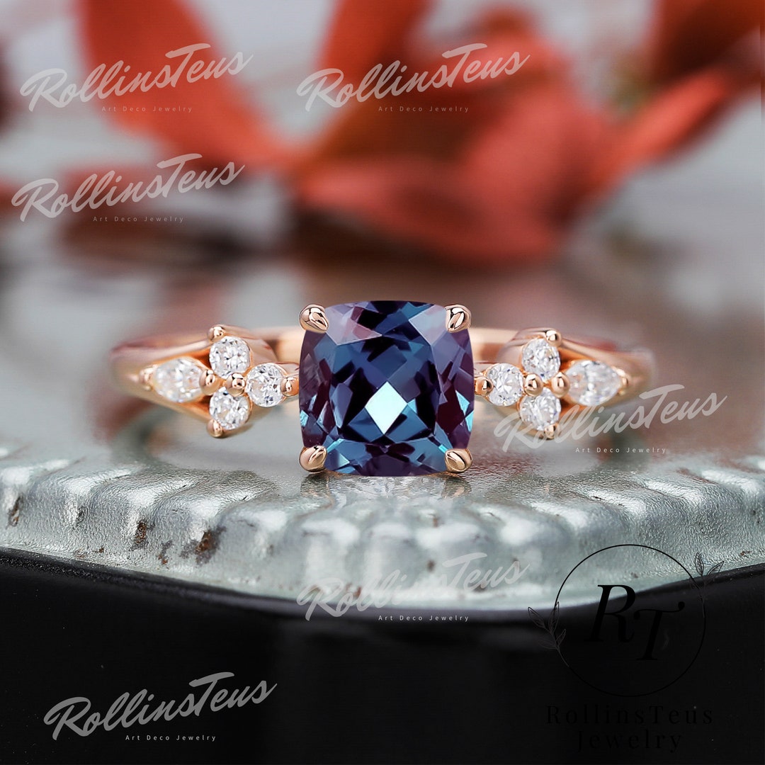 Cushion Cut Alexandrite Engagement Ring 4 Prongs Promise Ring Gifts for ...