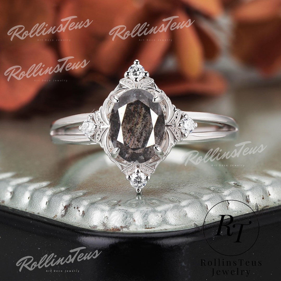 Unique Herkimer Diamond Engagement Ring Moissanite Cluster Ring ...