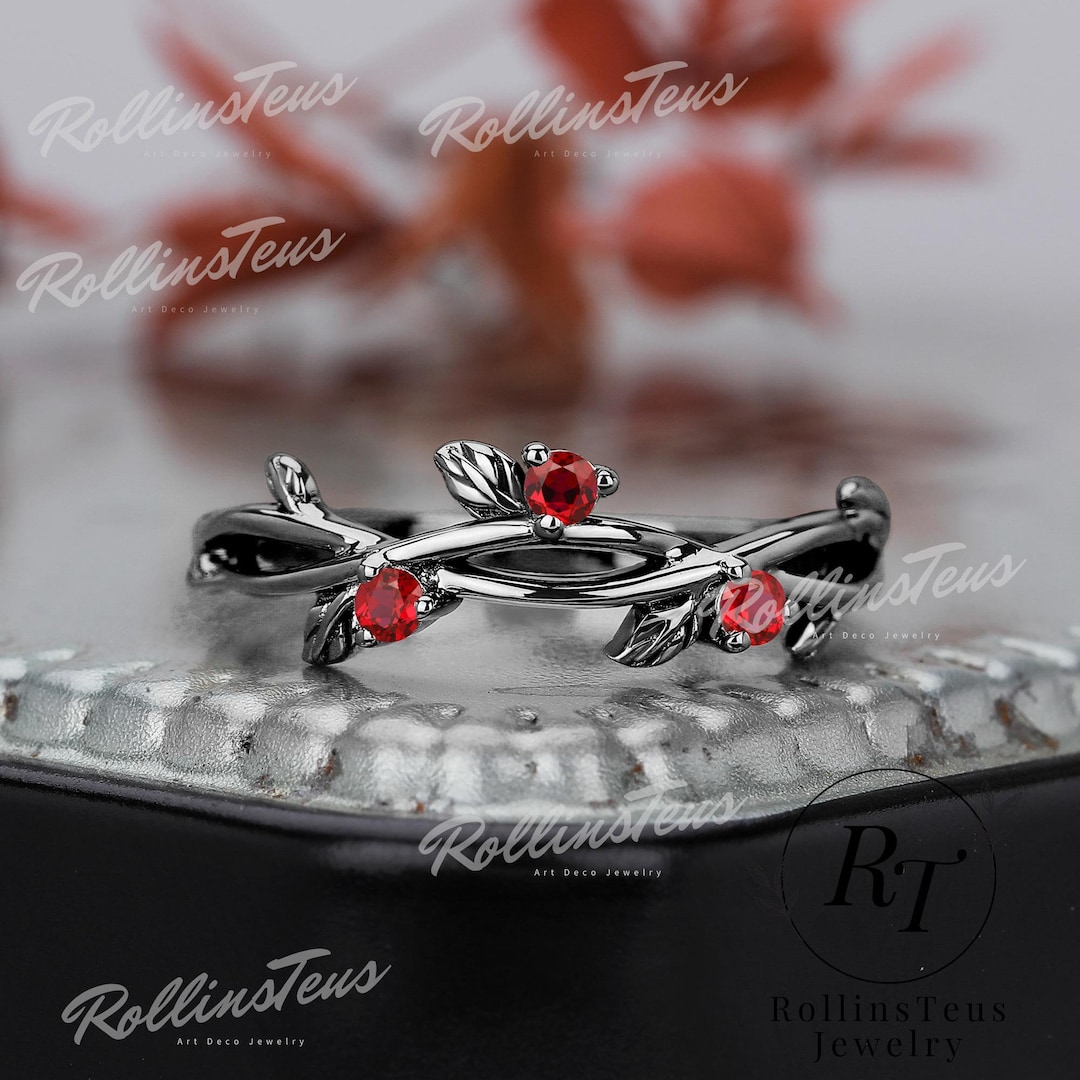 Round Cut Red Ruby Wedding Band Solid Black Gold Bridal Ring Natural ...