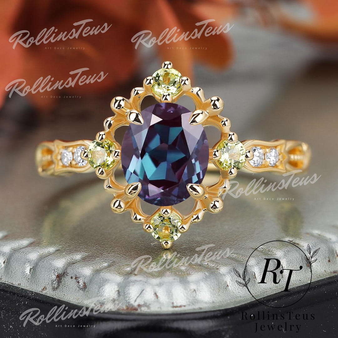 Oval Cut Alexandrite Engagement Ring Change Color Stone Gemstone Ring ...