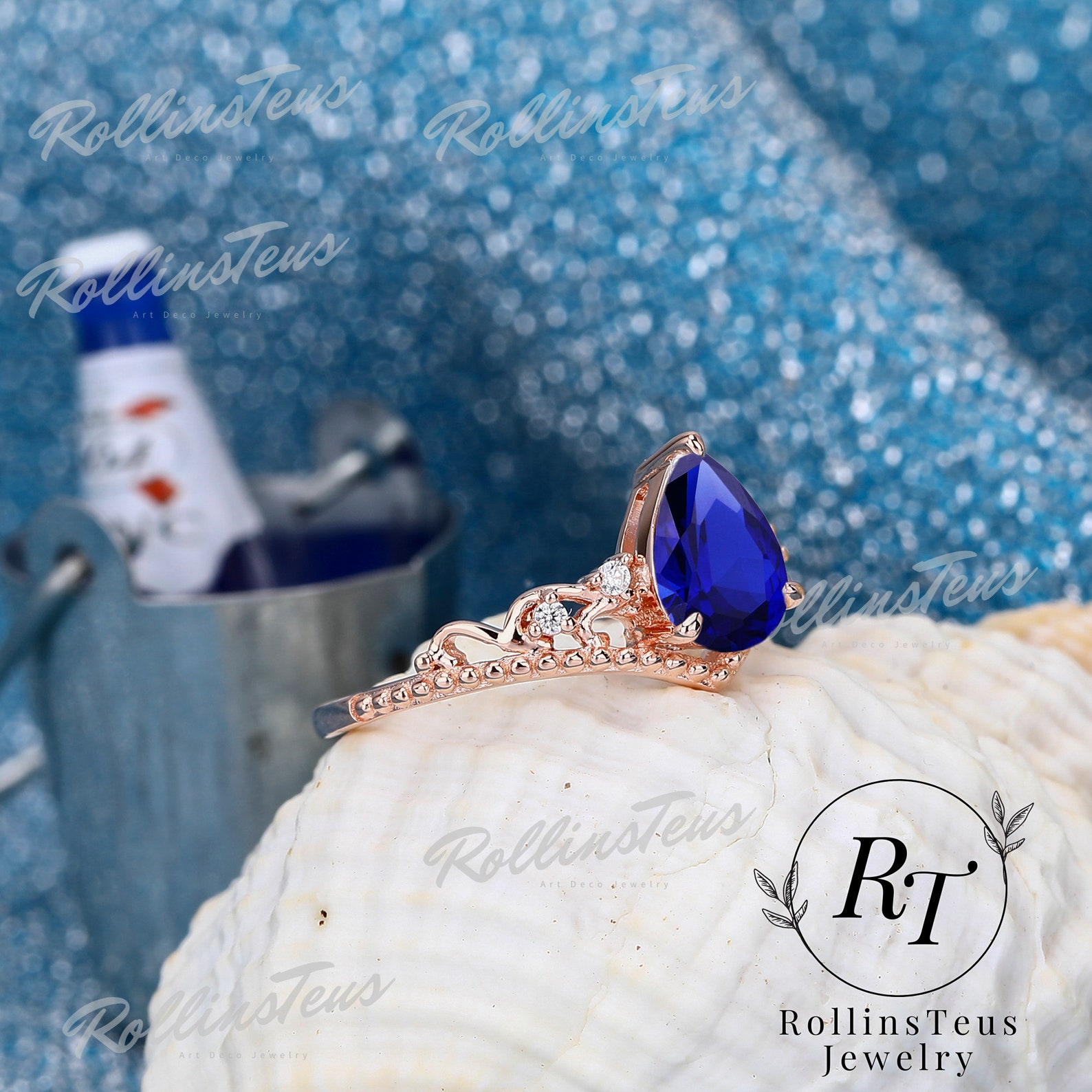 Pear Cut Lab Blue Sapphire Engagement Ring 925 Sterling Ring Culster ...