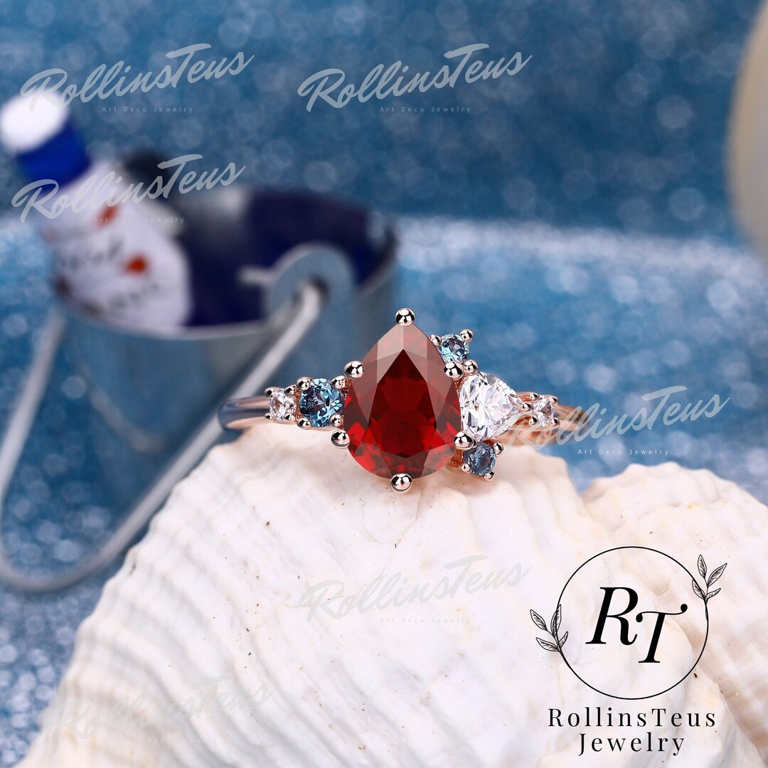 Pear Cut Red Ruby Ring Alexandrite Ring Promise Ring 925 Sterling ...