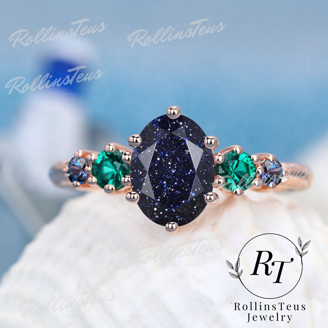 Oval Cut Blue Sandstone Ring Alexandrite Ring Promise Ring 925 Sterling ...
