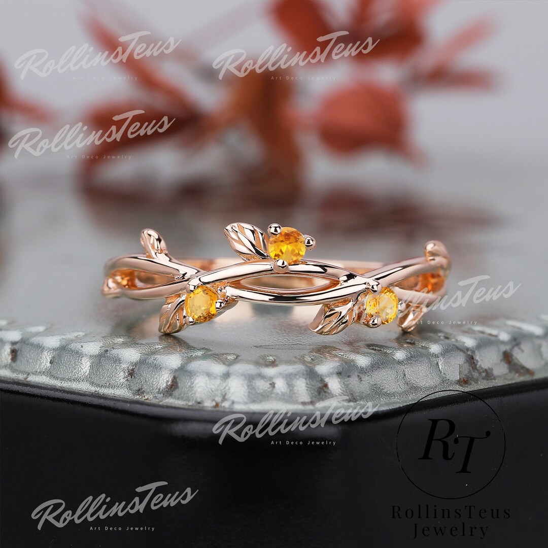 Natural Citrine Ring Wedding Band Three Stones Matching Ring Natural ...