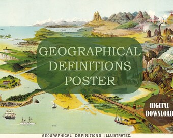 Retro Classroom Map 1893 Geographical Definitions Illustrated School ...