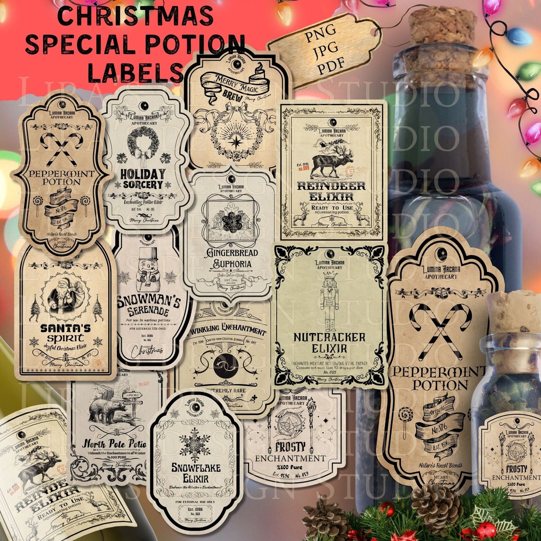 Christmas Potion Labels, Apothecary Labels, Digital Stickers, Christmas ...