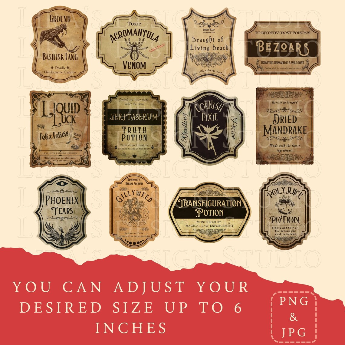 Handmade Labels, Potion Bottle Labels, Wizard Party Decoration ...