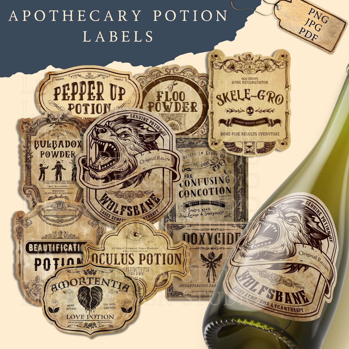 Handmade Labels, Potion Bottle Labels, Wizard Party Decoration ...
