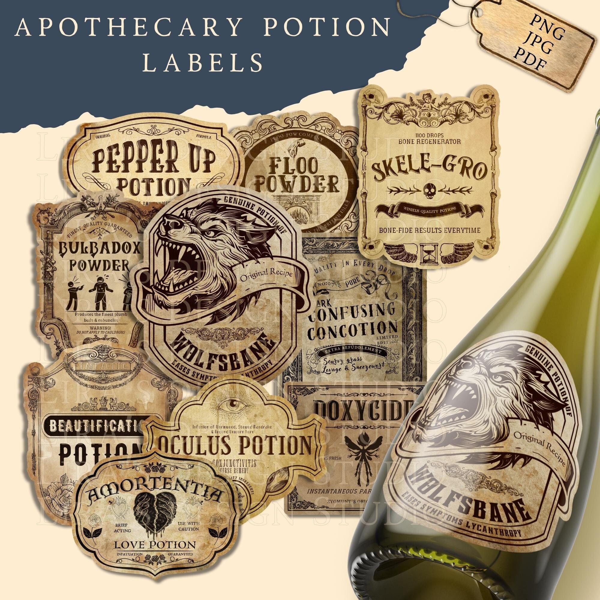 Handmade Labels, Potion Bottle Labels, Wizard Party Decoration ...